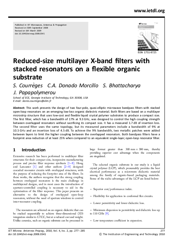 (PDF) Reduced-size multilayer X-band filters with stacked resonators on ...