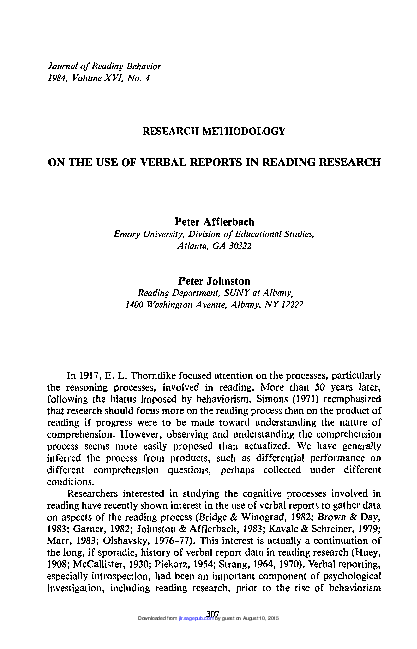 (PDF) On the use of verbal reports in reading research