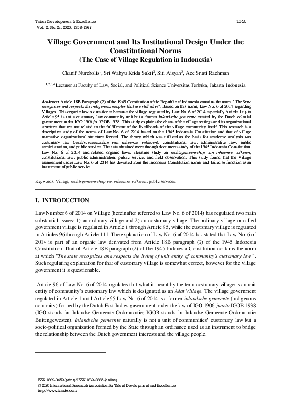 (PDF) Village Government and Its Institutional Design Under the ...