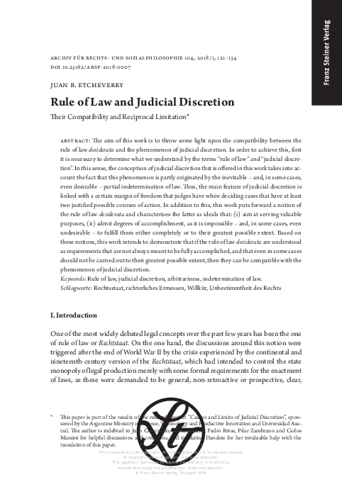 (PDF) Rule of Law and Judicial Discretion Their Compatibility and ...