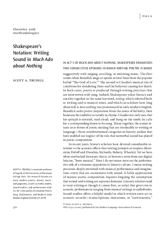 (PDF) Shakespeare's Notation: Writing Sound in Much Ado About Nothing