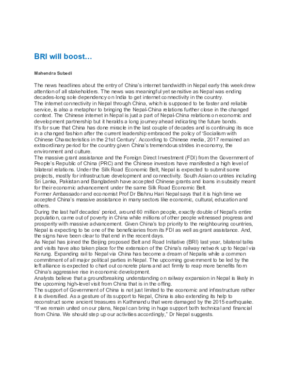 (DOC) BRI will boost | Mahendra Subedi - Academia.edu
