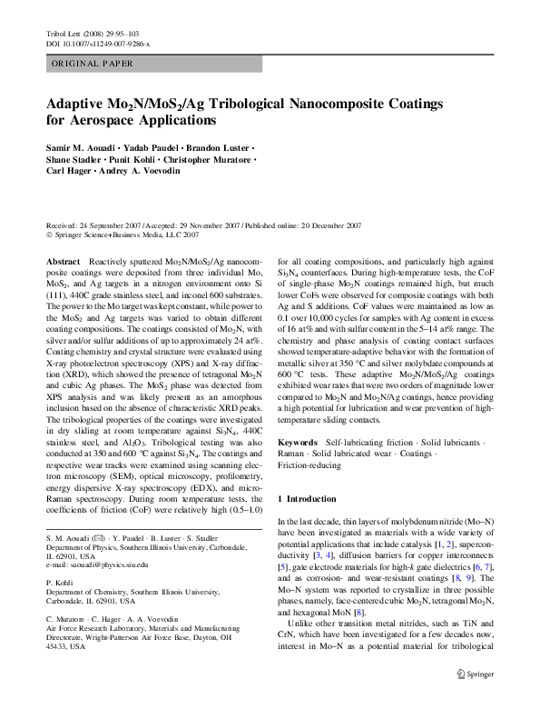 (PDF) Adaptive Mo2N/MoS2/Ag Tribological Nanocomposite Coatings for ...