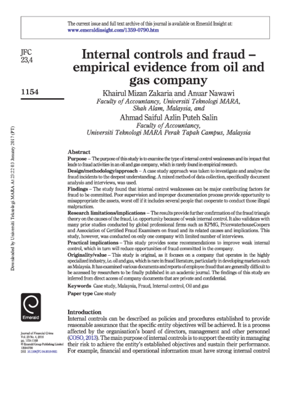 (PDF) Internal controls and fraud – empirical evidence from oil and gas ...