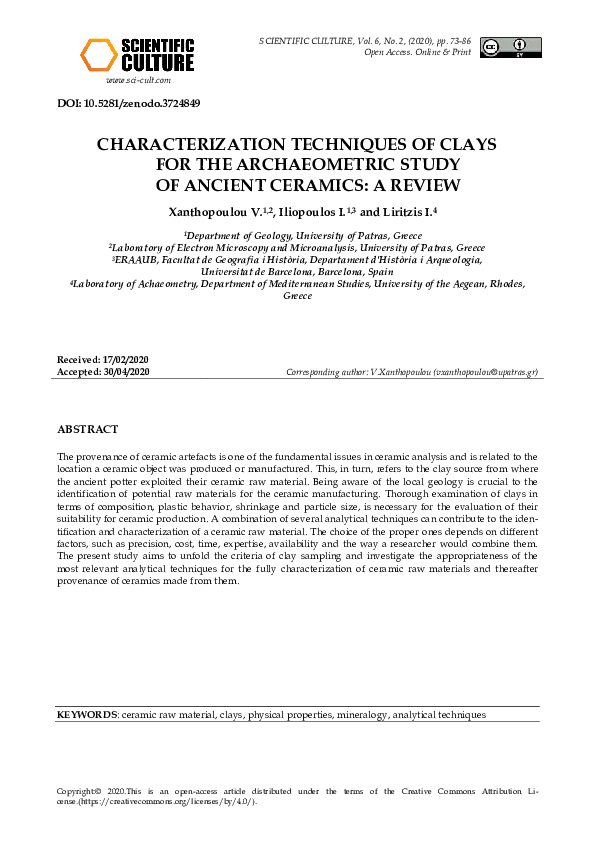 (PDF) CHARACTERIZATION TECHNIQUES OF CLAYS FOR THE ARCHAEOMETRIC STUDY ...