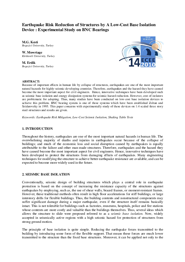 (PDF) EARTHQUAKE RISK REDUCTION OF STRUCTURES BY A LOW-COST ASEISMIC ...