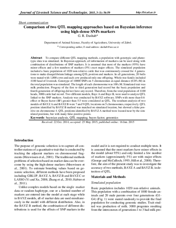 Pdf Comparison Of Two Qtl Mapping Approaches Based On Bayesian Inference Using High Dense Snps