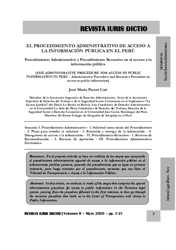 (PDF) EL PROCEDIMIENTO ADMINISTRATIVO DE ACCESO A LA INFORMACIÓN PÚBLICA EN EL PERÚ - AUTOR JOSÉ ...