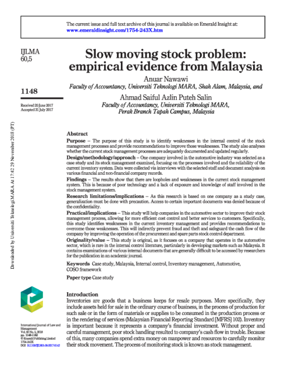 (PDF) Slow moving stock problem – Empirical evidence from Malaysia