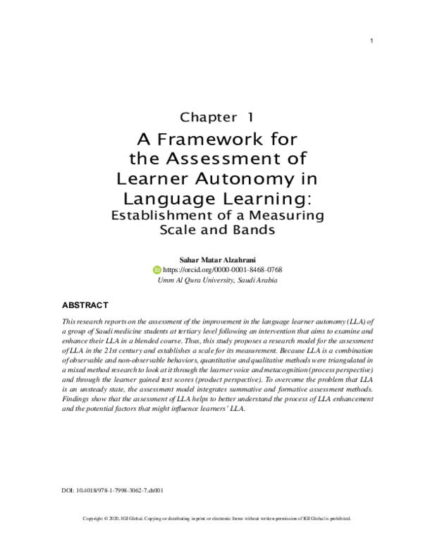 (PDF) A Framework for the Assessment of Learner Autonomy in Language ...