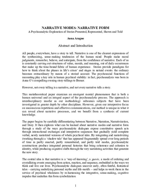 (DOC) Narrative Modes: Narrative Form. A Psychoanaltic Exploration of ...