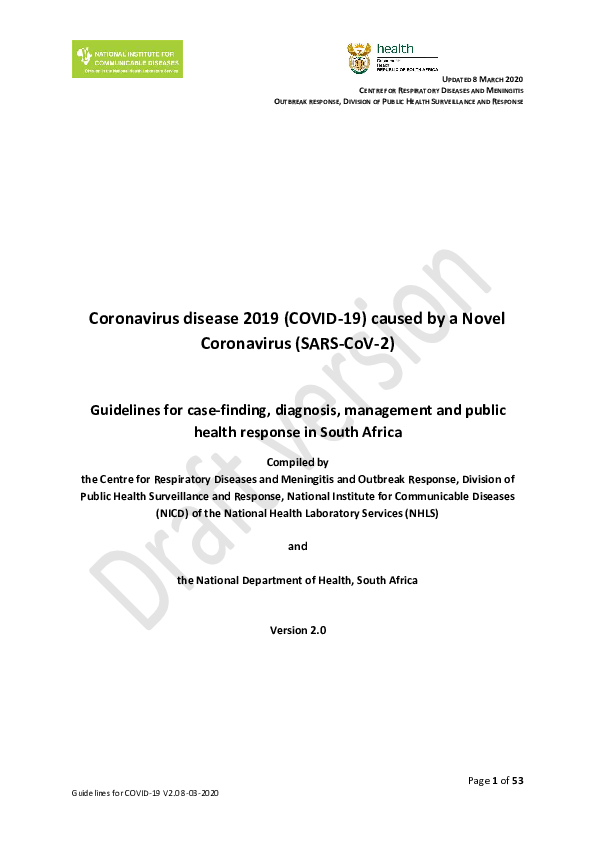 (PDF) NICD DoH COVID-19 Guidelines 8 March 2020 final
