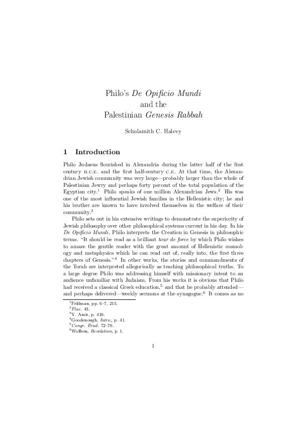 (PDF) Philo’s De Opificio Mundi and the Palestinian Genesis Rabbah