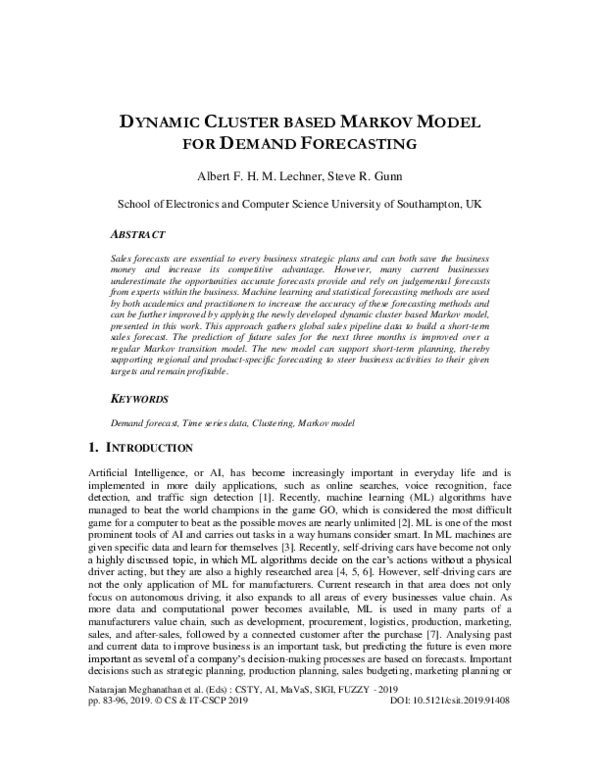 Pdf Dynamic Cluster Based Markov Model For Demand Forecasting Computer Science And Information