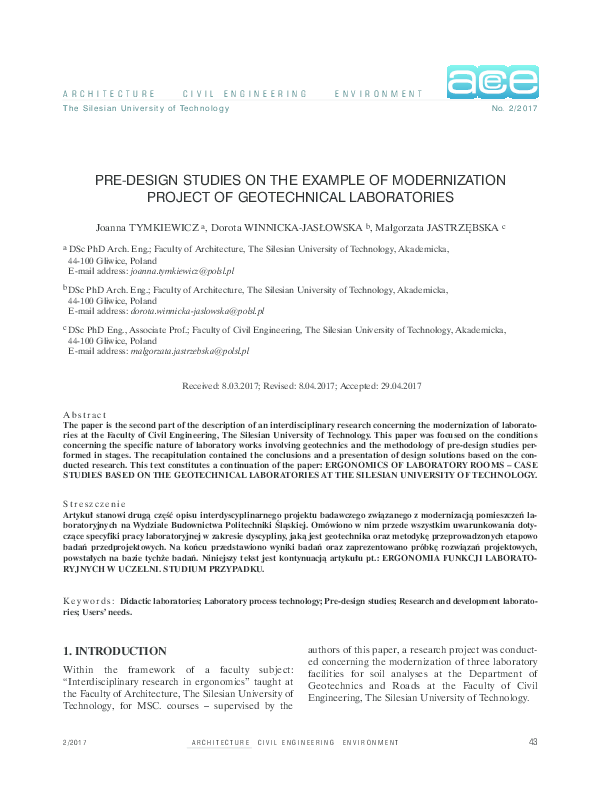 (PDF) Pre-design studies on the example of modenization project of ...