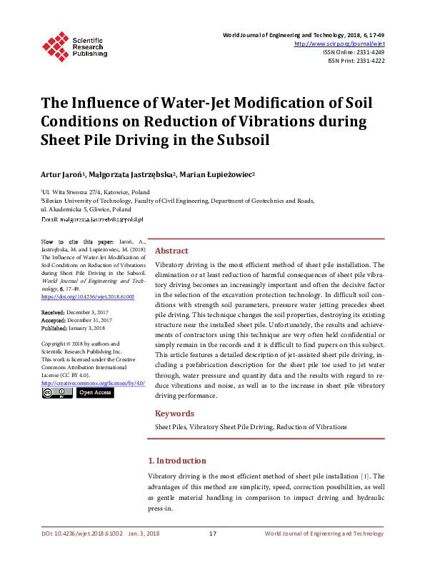 (PDF) The Influence of Water-Jet Modification of Soil Conditions on ...