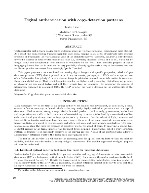 Pdf Digital Authentication With Copy Detection Patterns