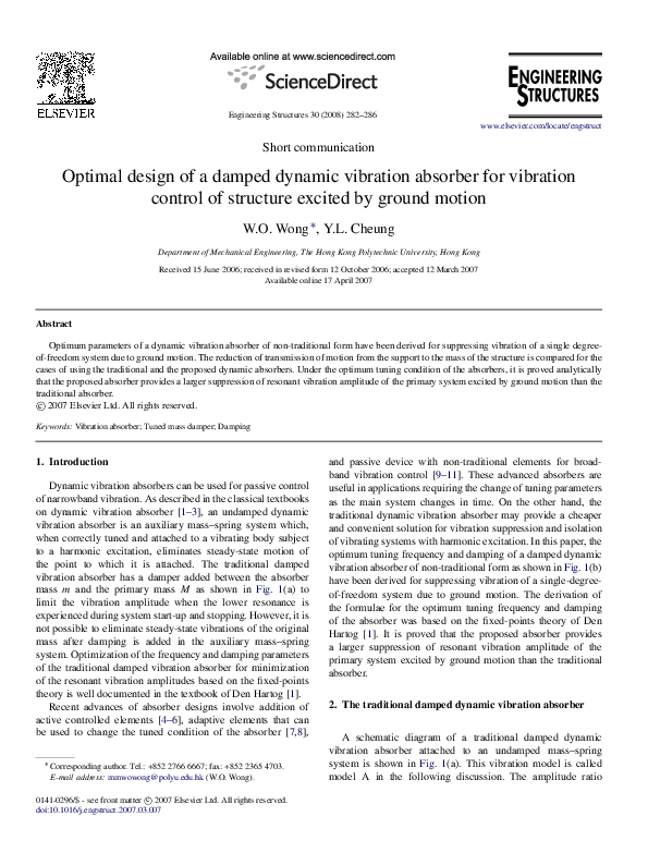 (PDF) Optimal design of a damped dynamic vibration absorber for vibration control of structure ...