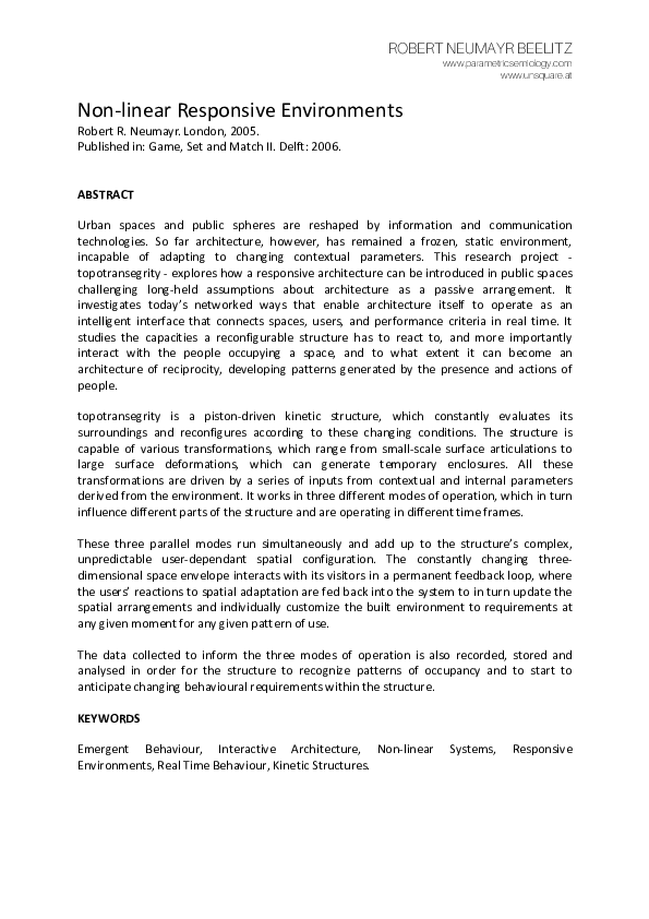 Pdf Non Linear Responsive Environments