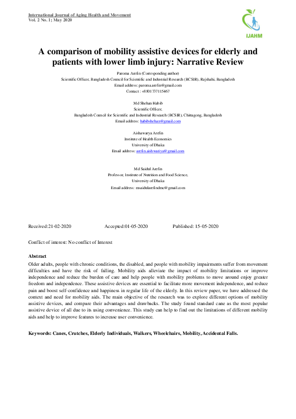 (PDF) A comparison of mobility assistive devices for elderly and ...