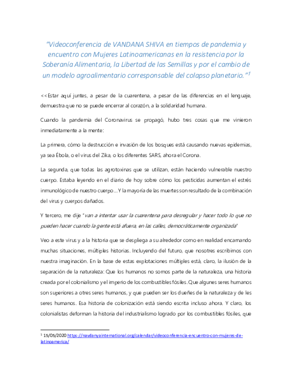 (PDF) "Videoconferencia de VANDANA SHIVA en