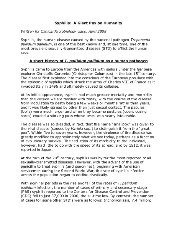 (PDF) Syphilis: A Giant Pox on Humanity