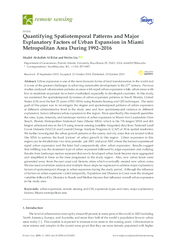 Pdf Quantifying Spatiotemporal Patterns And Major Explanatory Factors Of Urban Expansion In