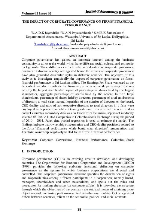 (PDF) THE IMPACT OF CORPORATE GOVERNANCE ON FIRMS’ FINANCIAL PERFORMANCE