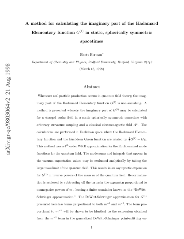 Pdf Method For Calculating The Imaginary Part Of The Hadamard Elementary Function G1 In