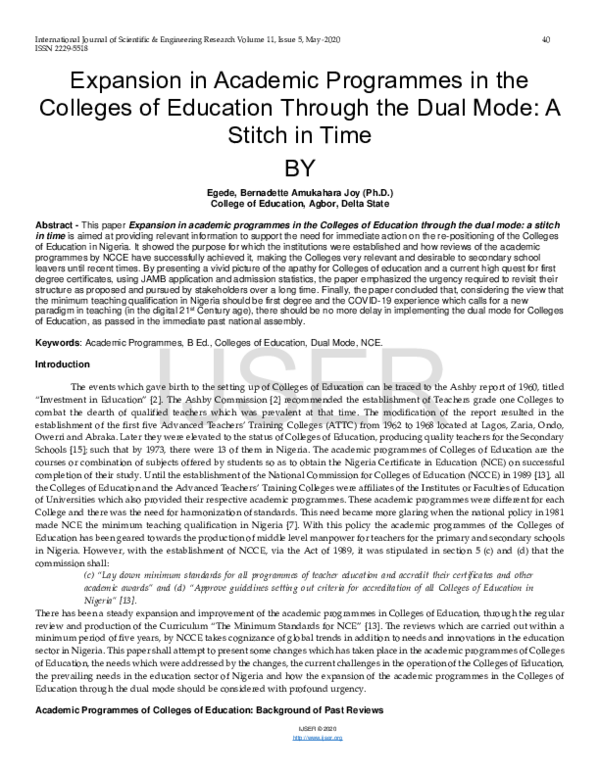 (PDF) Expansion in Academic Programmes in the Colleges of Education ...