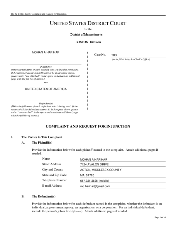 (PDF) Pro Se 2 (Rev. 12/16) Complaint and Request for Injunction UNITED ...