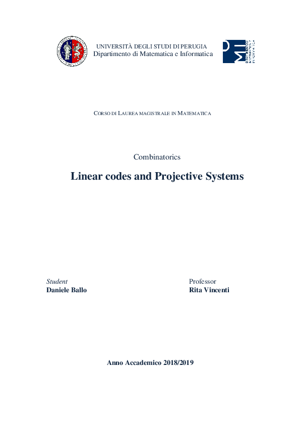 Pdf Linear Codes And Projective Systems