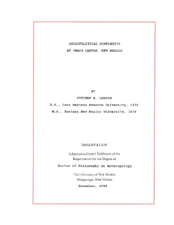 (PDF) Sociopolitical Complexity at Chaco Canyon, New Mexico
