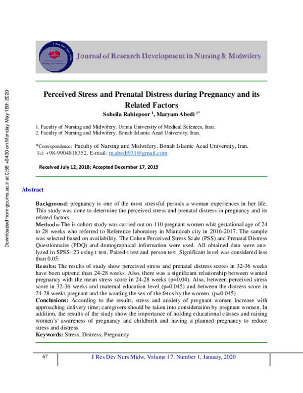 (PDF) Perceived Stress and Prenatal Distress during Pregnancy and its ...
