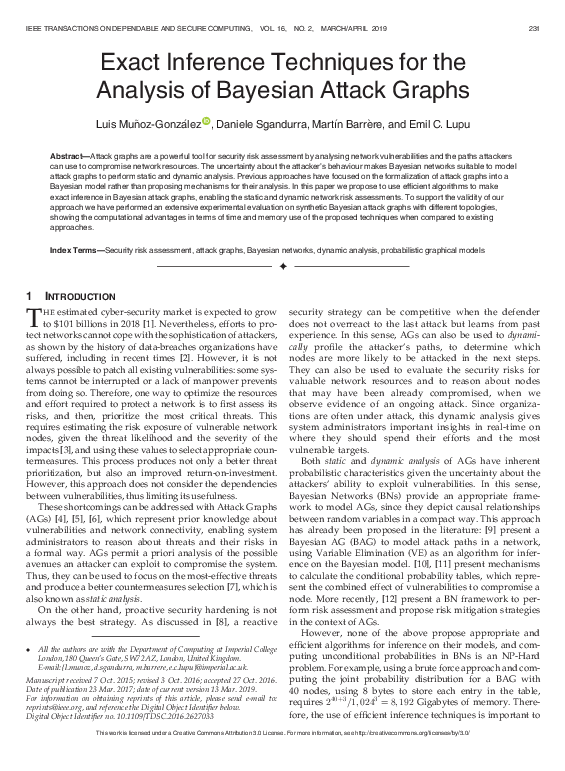 (PDF) Exact Inference Techniques for the Analysis of Bayesian Attack Graphs