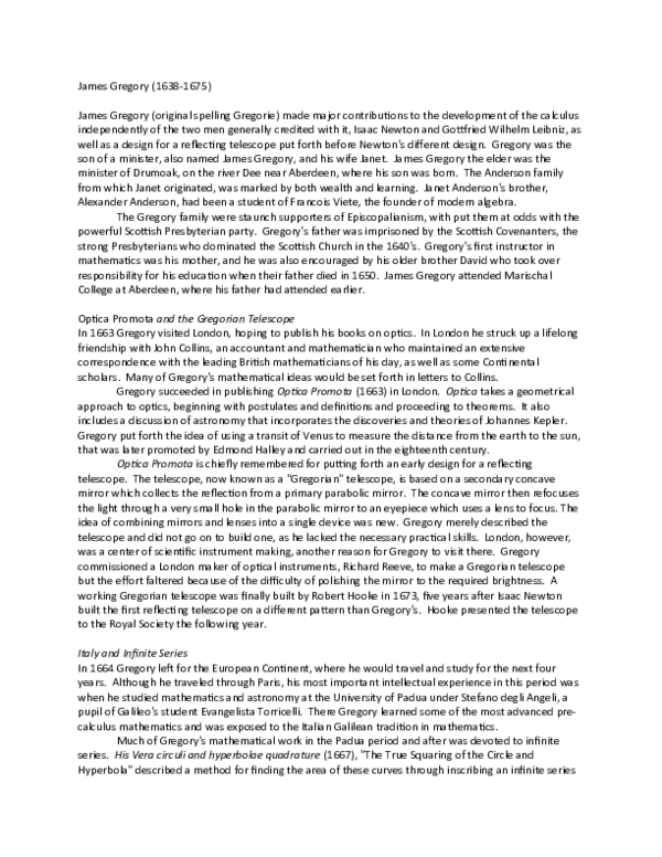(DOC) James Gregory 1638-1675 | William E . Burns - Academia.edu