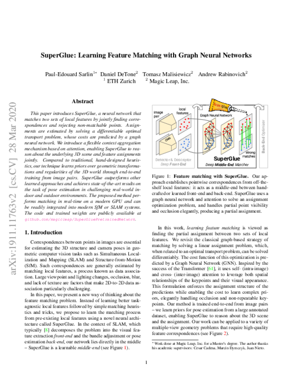 (PDF) SuperGlue: Learning Feature Matching with Graph Neural Networks