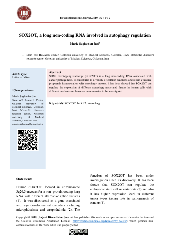 (PDF) SOX2OT, a long non-coding RNA involved in autophagy regulation
