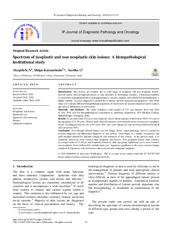 (PDF) Spectrum of neoplastic and non neoplastic skin lesions: A ...