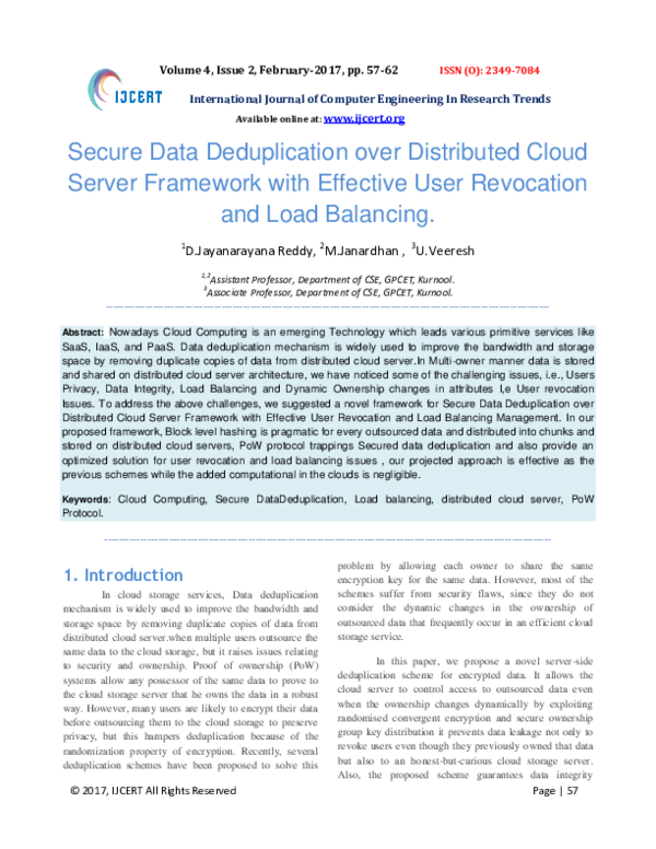 (PDF) Secure Data Deduplication over Distributed Cloud Server Framework with Effective User ...
