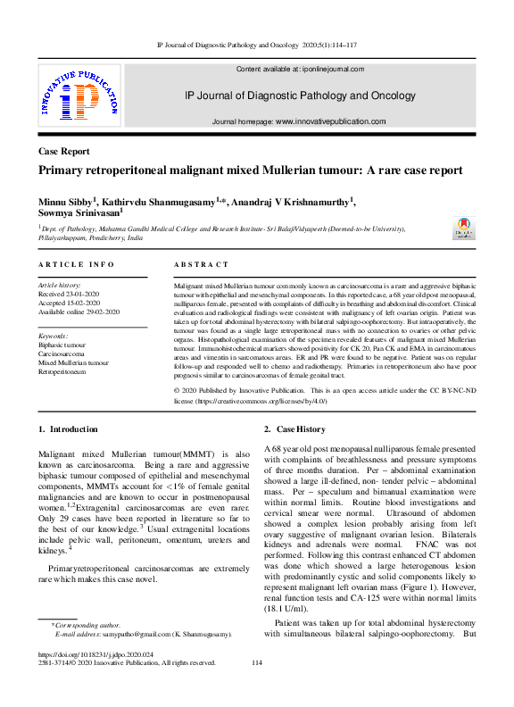 (PDF) Spontaneous uterine perforation secondary to uterine Malignant ...