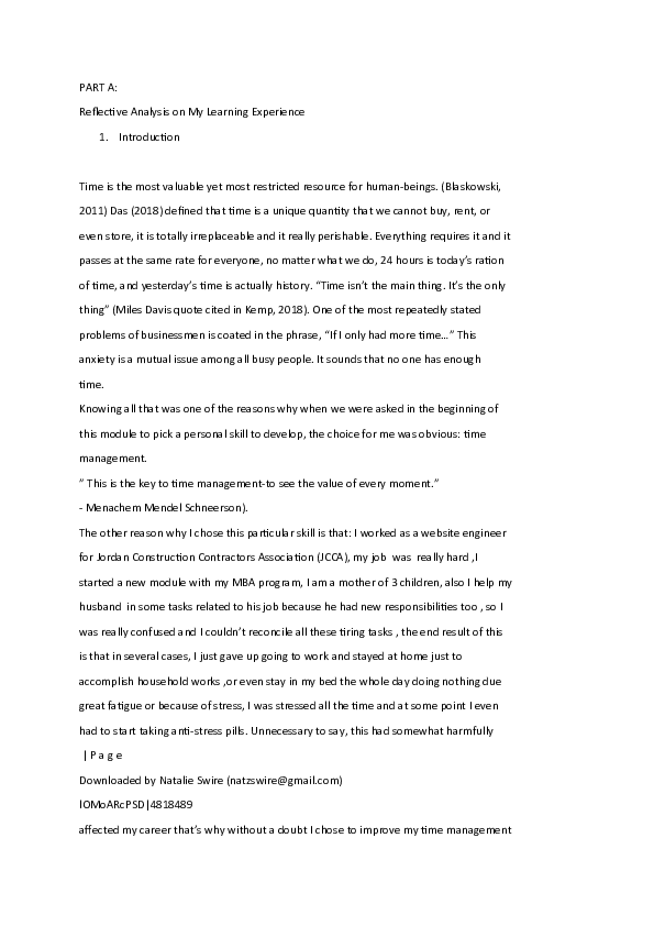 (DOC) Reflective Analysis on My Learning Experience