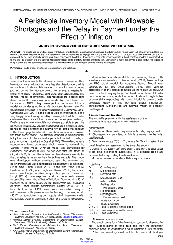 Pdf A Perishable Inventory Model With Allowable Shortages And The Delay In Payment Under The