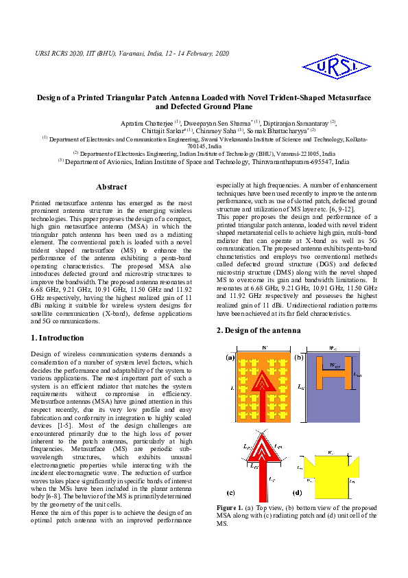 (PDF) Design of a Printed Triangular Patch Antenna Loaded with Novel Trident-Shaped Metasurface ...