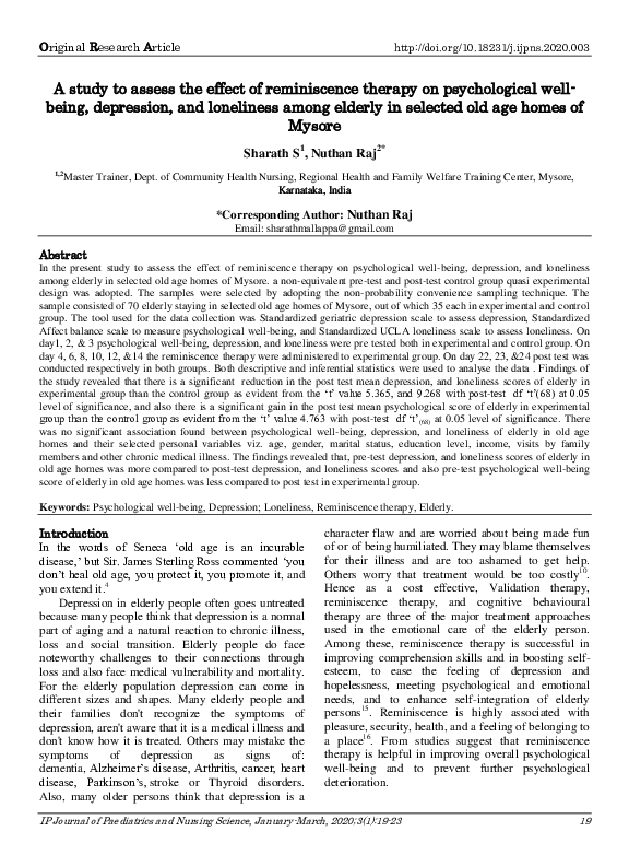 (PDF) A study to assess the effect of reminiscence therapy on psychological well-being ...