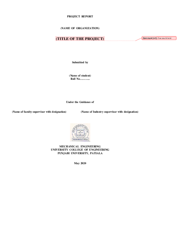 (PDF) PROJECT REPORT (NAME OF ORGANIZATION) (TITLE OF THE PROJECT