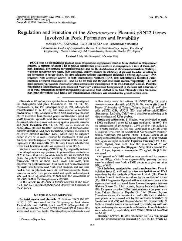 (PDF) Regulation and function of the Streptomyces plasmid pSN22 genes ...