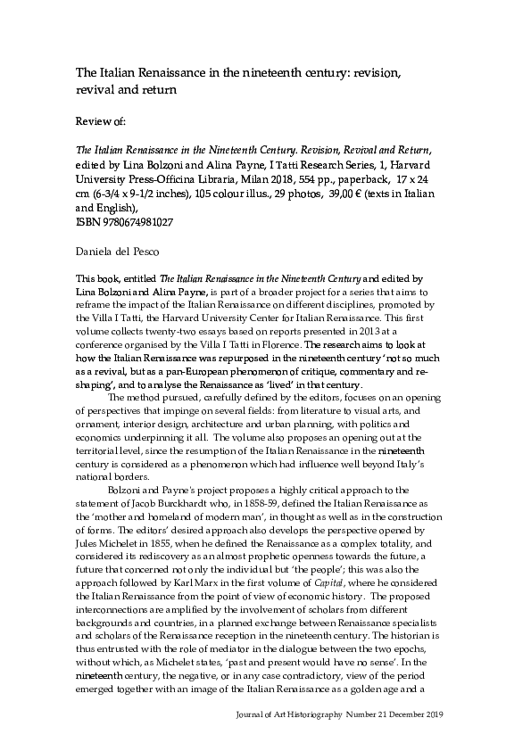 (PDF) The Italian Renaissance in the Nineteenth Century. Revision ...