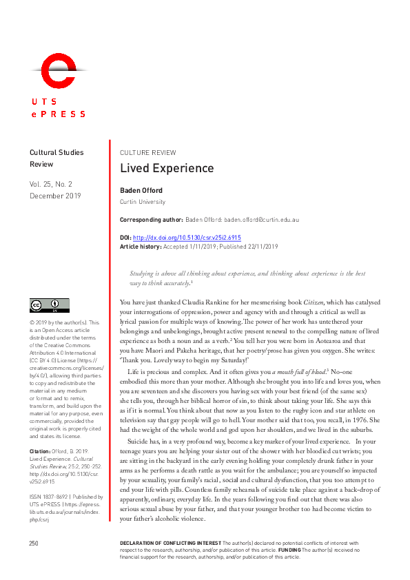 (PDF) Lived Experience