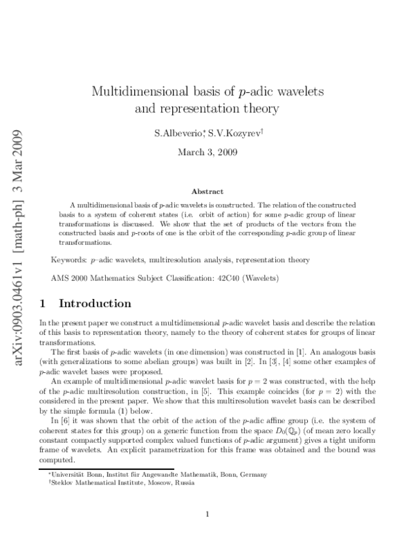 Pdf Multidimensional Basis Of P Adic Wavelets And Representation Theory